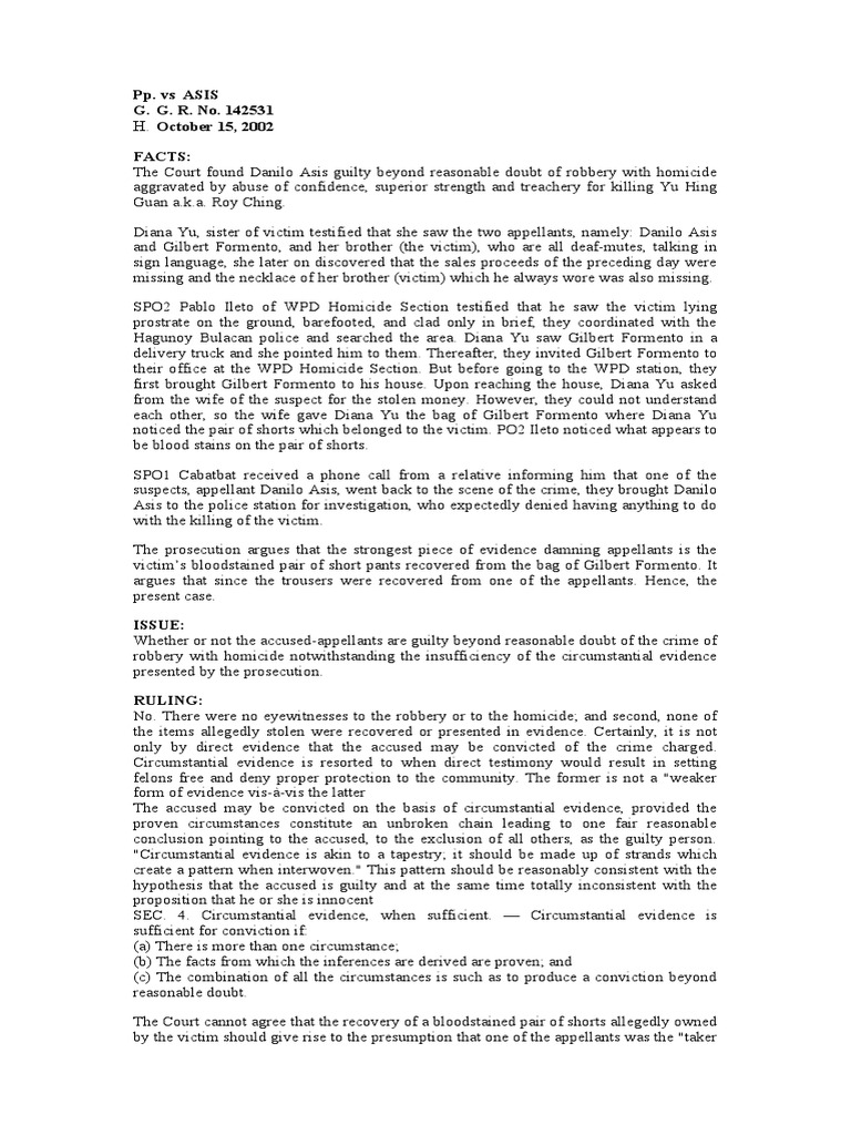 Evidence - Pp. vs. Asis | PDF | Circumstantial Evidence | Evidence