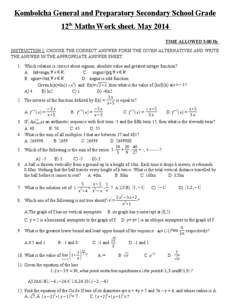 Grade 12th Maths Worksheet | PDF | Skewness | Coefficient Of Variation