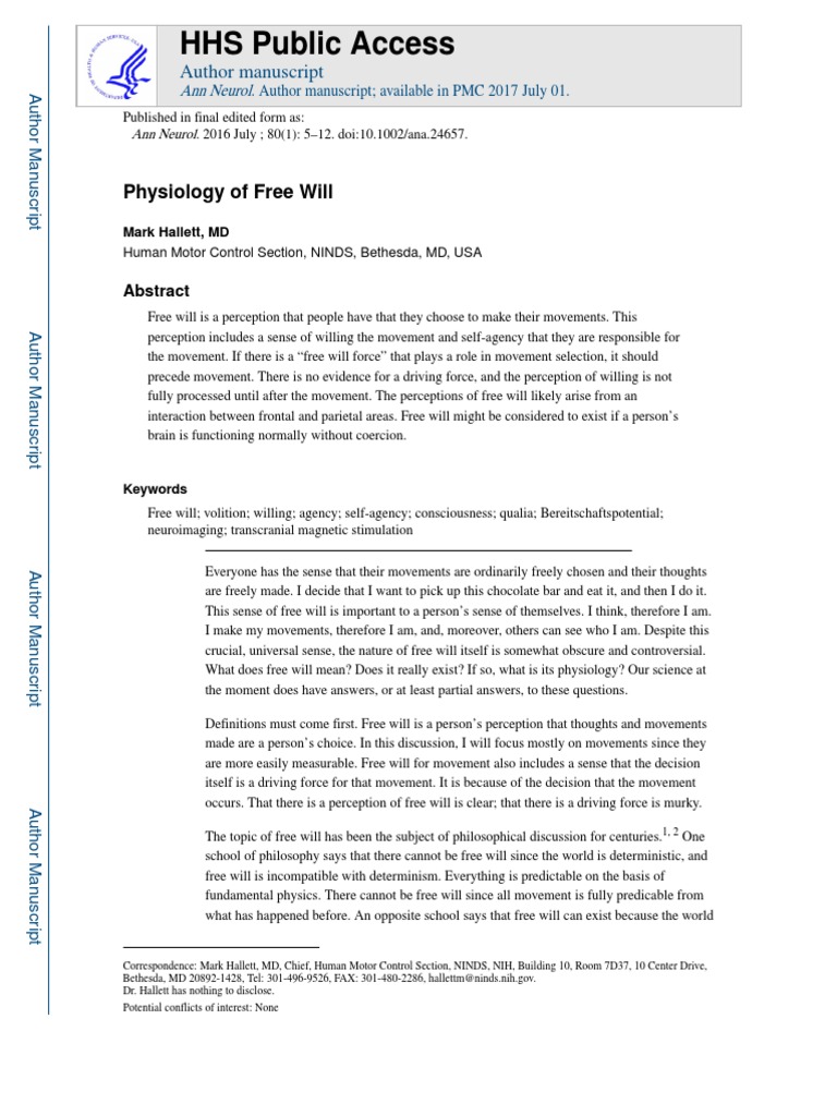 Physiology of Free Will | PDF | Free Will | Perception