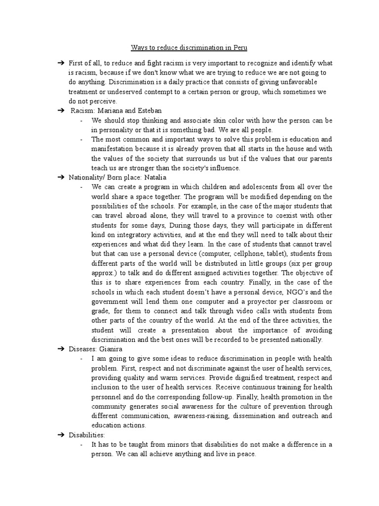 Ways To Reduce Discrimination in Peru | Download Free PDF | Racism ...