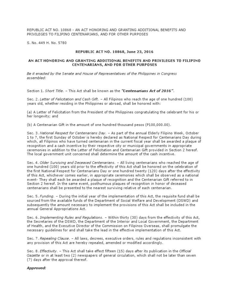 2016 Ra 10868 | PDF | Government | Governance