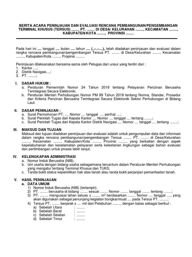 Contoh Berita Acara Peninjauan Dalam Rangka Pembangunan Terminal Khusus ...