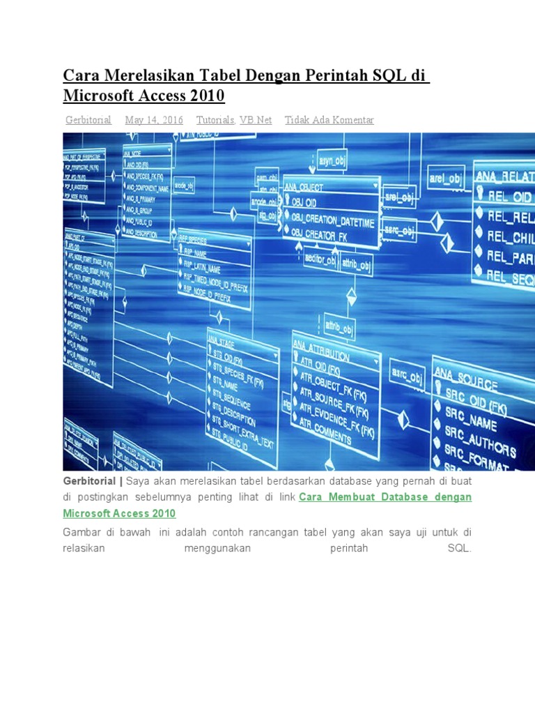 Cara Merelasikan Tabel Dengan Perintah SQL Microsoft Access 2010 | PDF