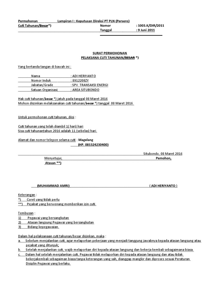 Standart Form Cuti | PDF