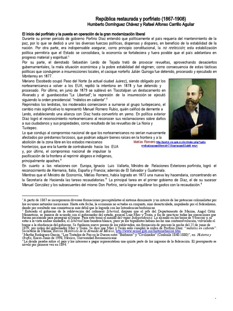 República Restaurada y Porfiriato: 1867-1908 | PDF | México