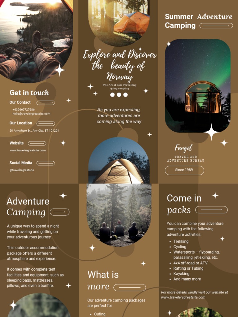Adventure Trifold Brochure Ft. Chai PDF | PDF | Hobbies | Camping