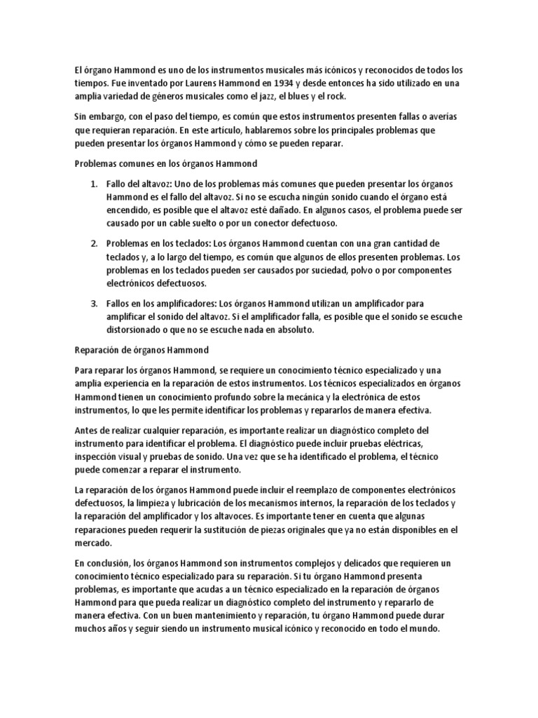 Problemas y reparación de órganos Hammond | PDF | Altoparlante | Sonido