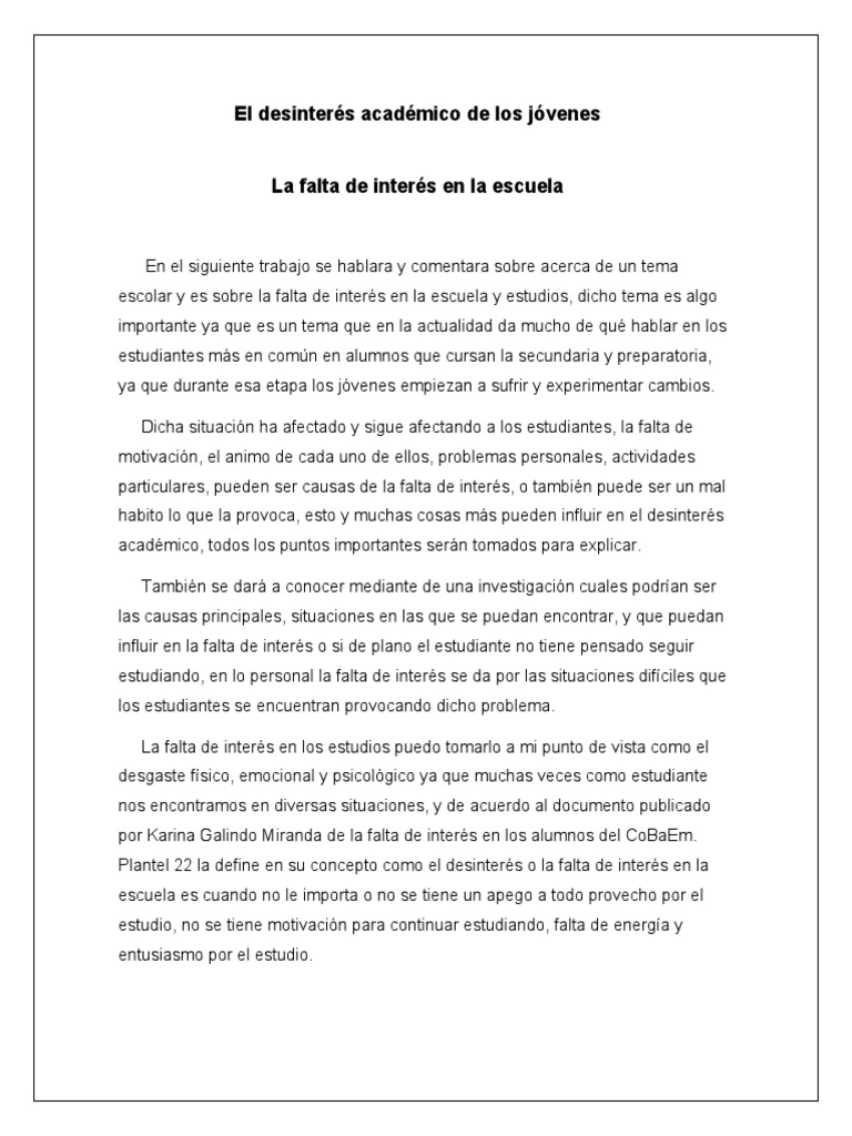 El Estudiante y La Falta de Interes Educativa | PDF