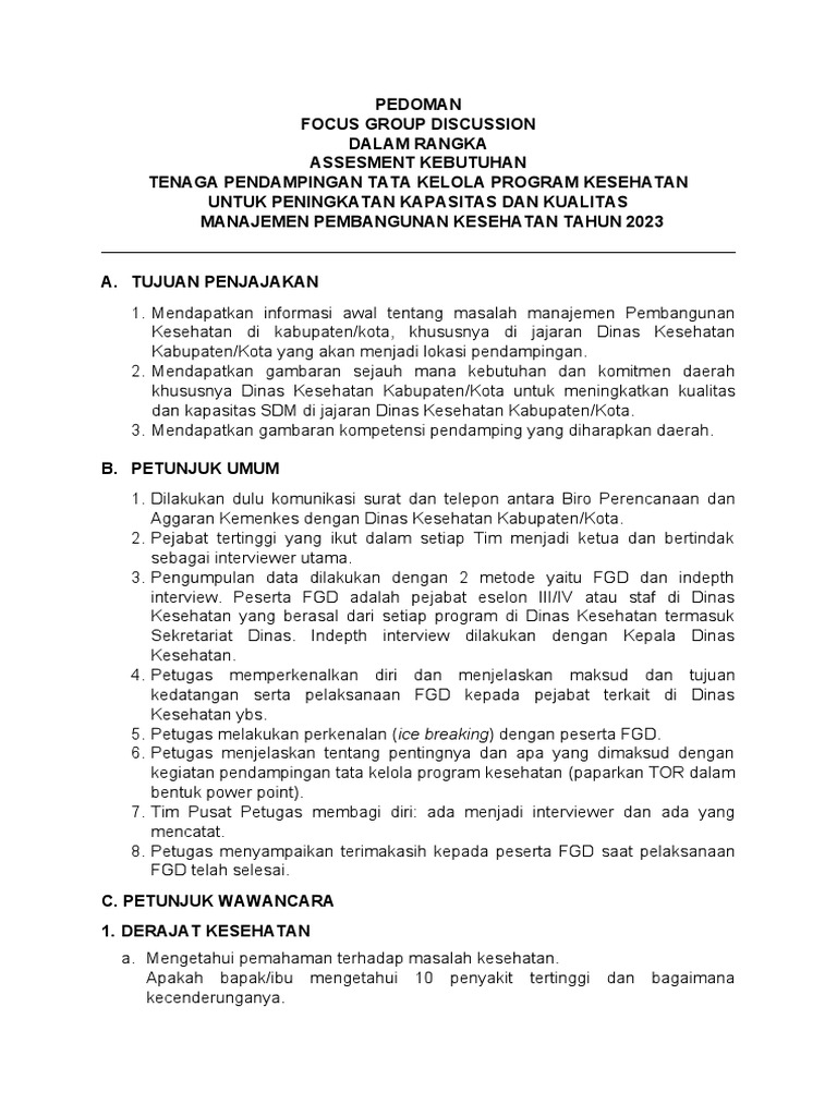 2a. Pedoman Narasi FGD Penjajakan Pendampingan 2023 | PDF
