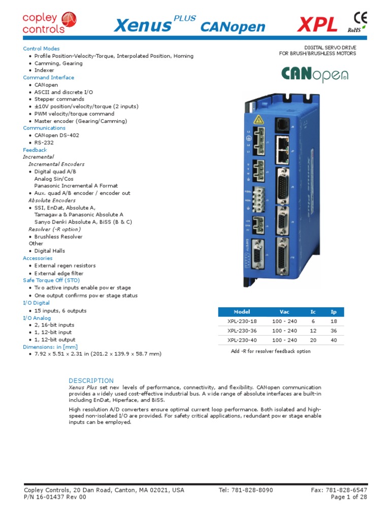 Xenus - Plus - CANopen XPL Datasheet Datasheet | PDF | Analog To ...