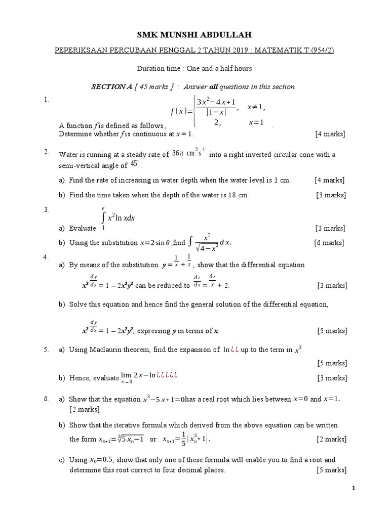 P2 Trial 2019 A Munsyi | PDF | Mathematical Analysis | Mathematics