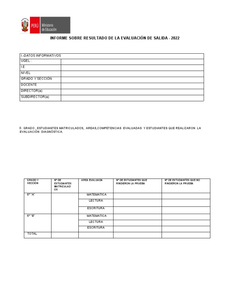 Informe de La Evaluación de Salida | Descargar gratis PDF | Evaluación ...