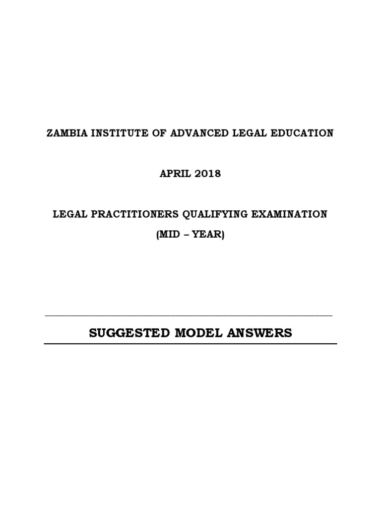 Zambia Institute of Advanced Legal Education - Suggested Model Answers ...