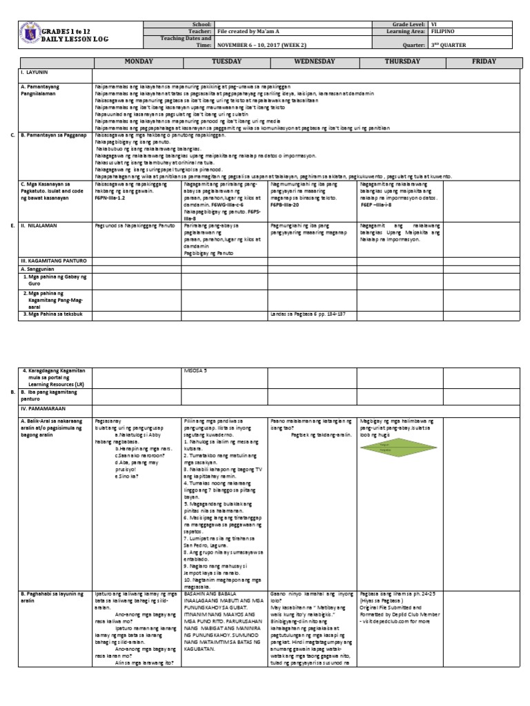 DLL - Filipino 6 - Q3 - W2 | PDF