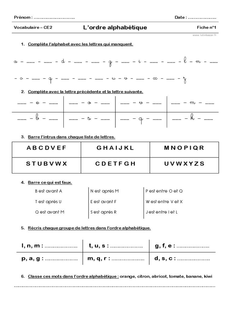Apprendre l'ordre alphabétique CE2 | PDF | Arts du langage et discipline
