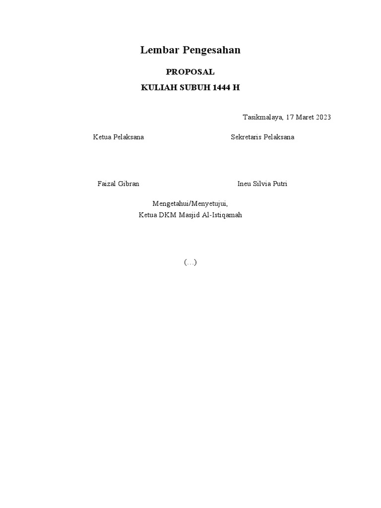 Proposal Kuliah Subuh 1444 H | PDF