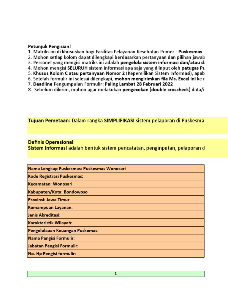 13. Pemetaaan Sistem Informasi Puskesmas Botolinggo FIX.xls | PDF
