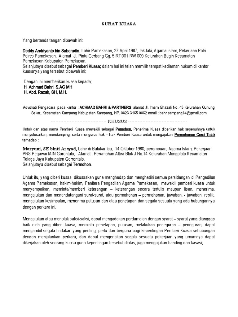 SURAT KUASA Deddy Andriyanto | PDF