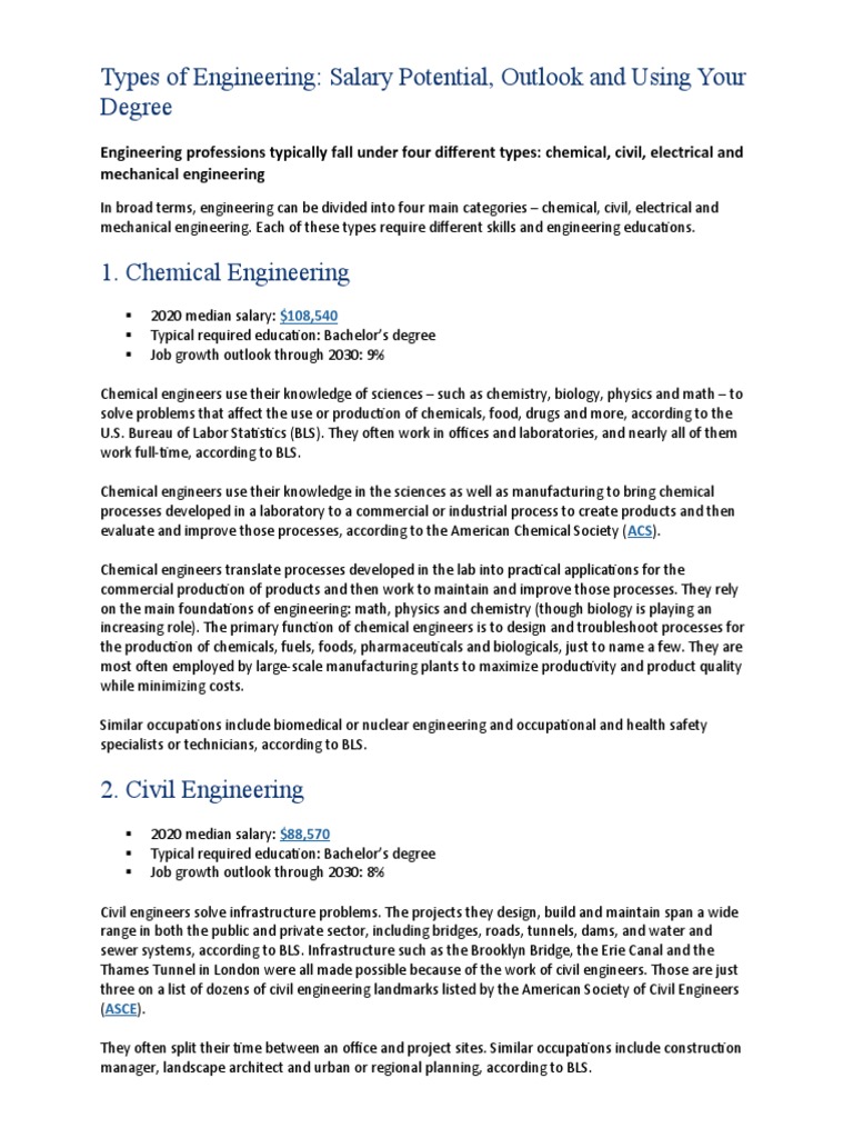Engineering - Types | PDF | Engineering | Chemical Engineering