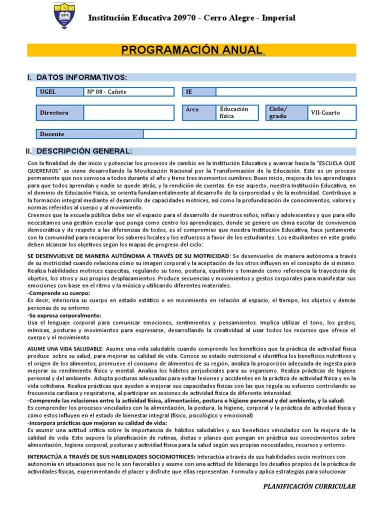PROGRAMACION - ANUAL 4°AÑO EDUCACION FISIca-secundaria-2023-ok | PDF | Enseñando | Las emociones