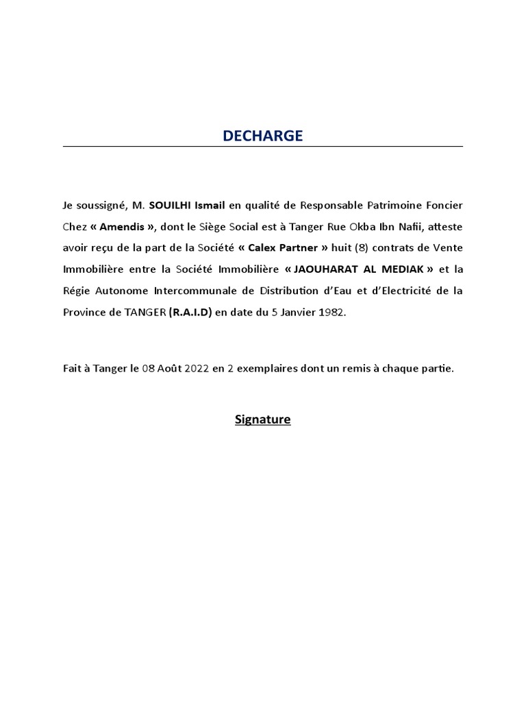 Decharge Amndis 1 | PDF | Affaires | Maison et jardin