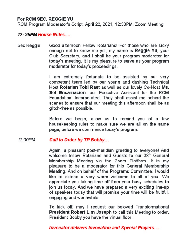 RCM Zoom Meeting Moderator Script | PDF | Cryptocurrency | Ambassador