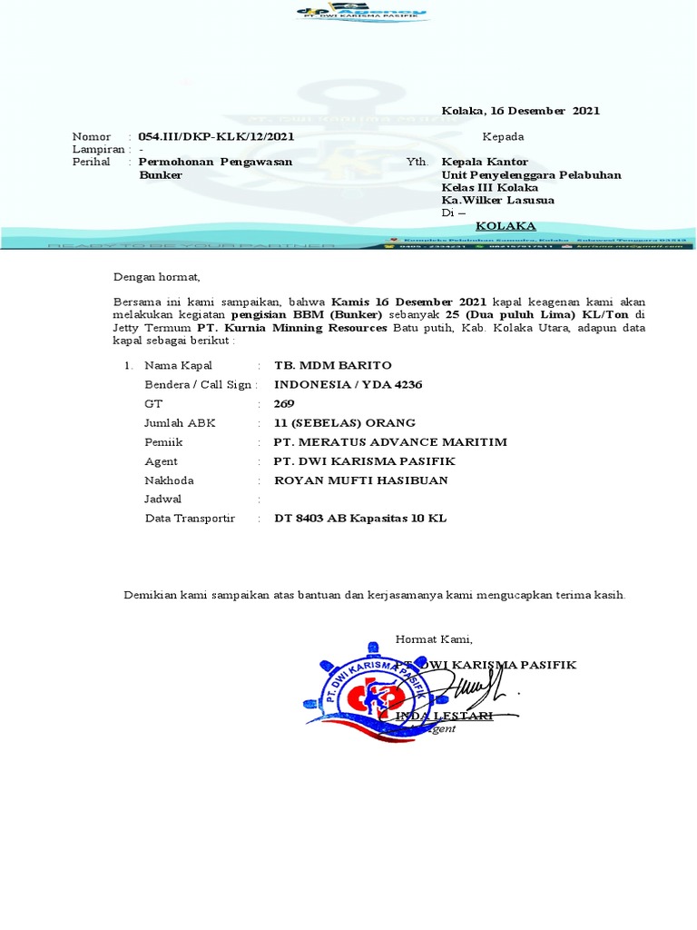 Contoh Permohonan Ijin Bunker | PDF