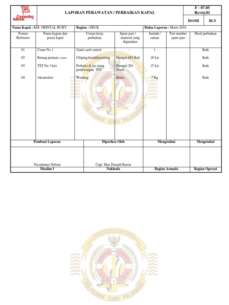 23.lampiran 9 Laporan Perawatan Kapal PDF | PDF