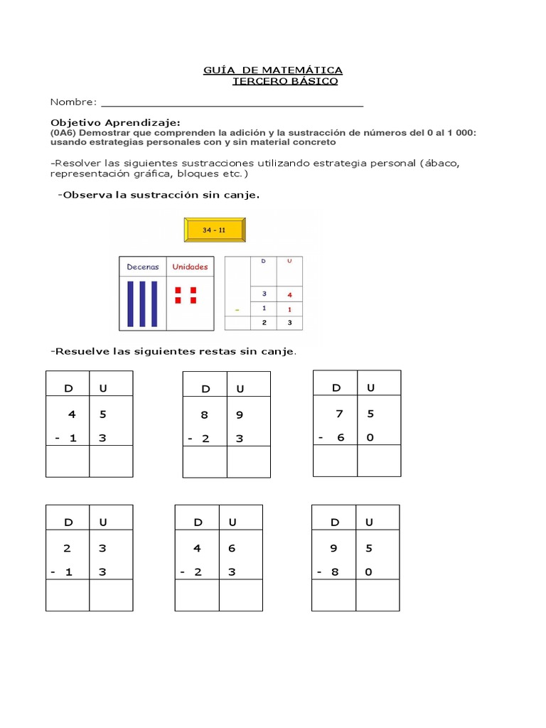 Guía SUSTRACCIONES | PDF