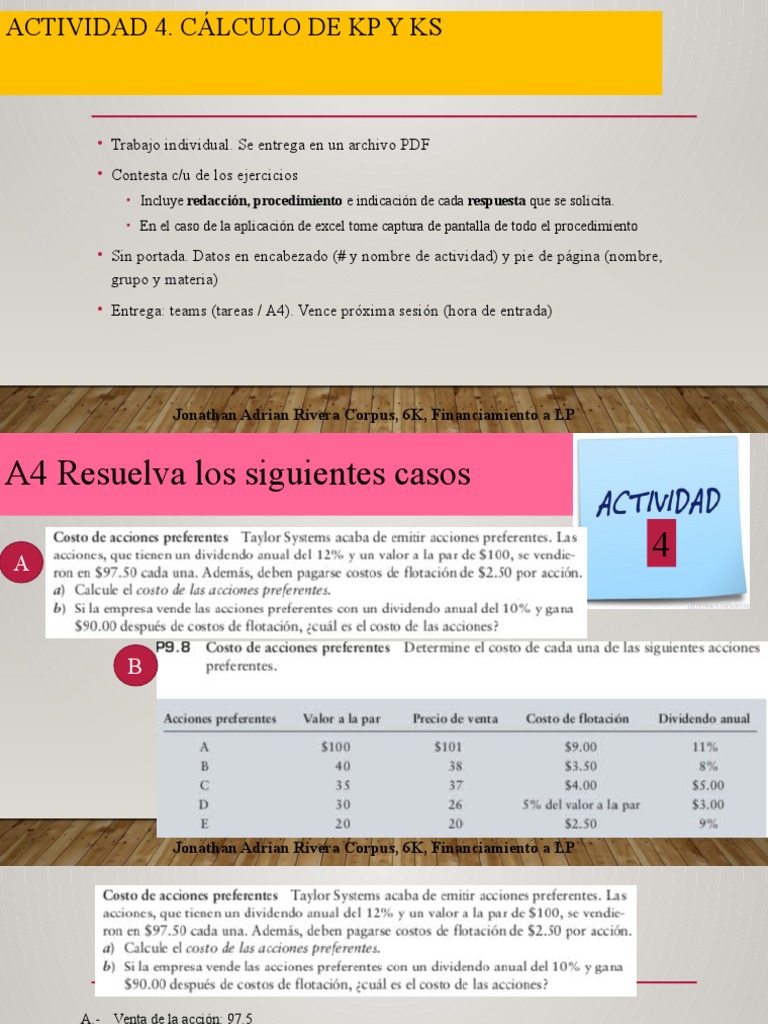 A4 Cálculo KP y Ks | PDF | Compartir (Finanzas) | Mercados financieros