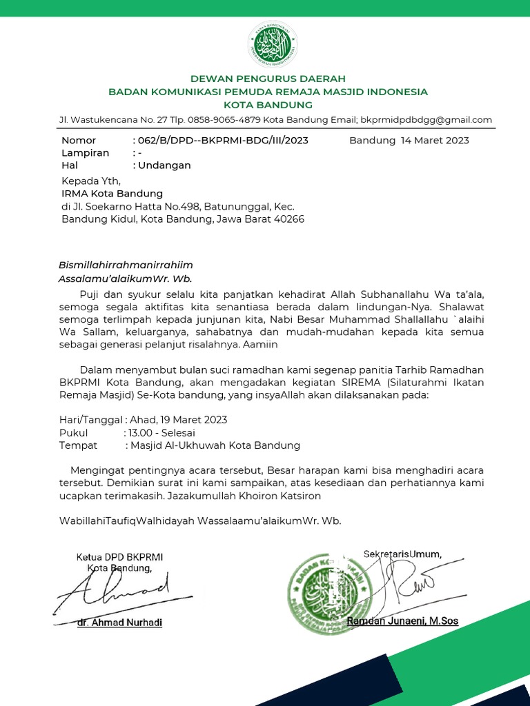 Undangan SIREMA Remaja Masjid Bandung | PDF