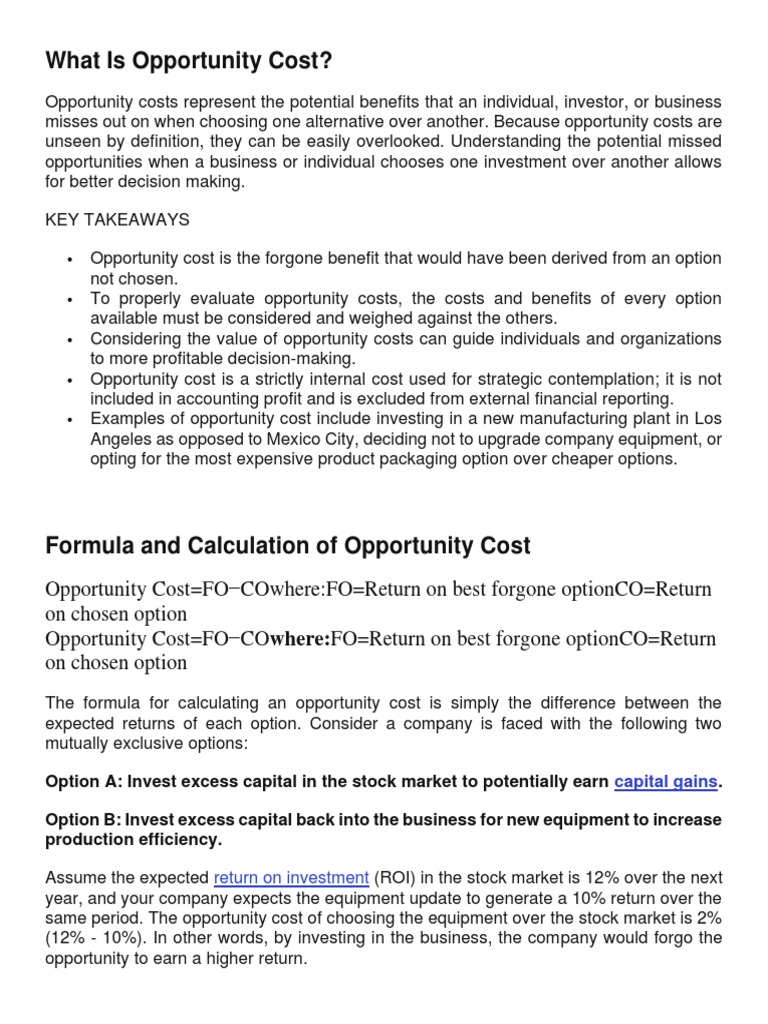 Understanding Opportunity Costs: How Considering Forgone Benefits Can Improve Decision Making ...