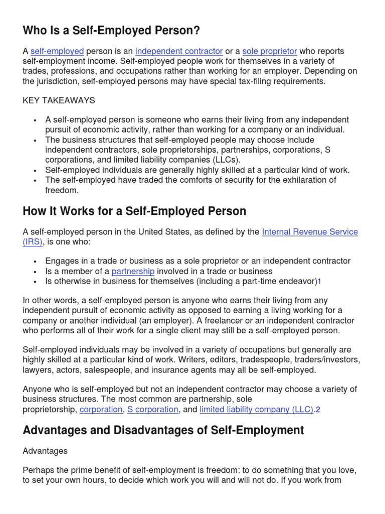 Self-Employed Person | PDF | Self Employment | Small Business ...