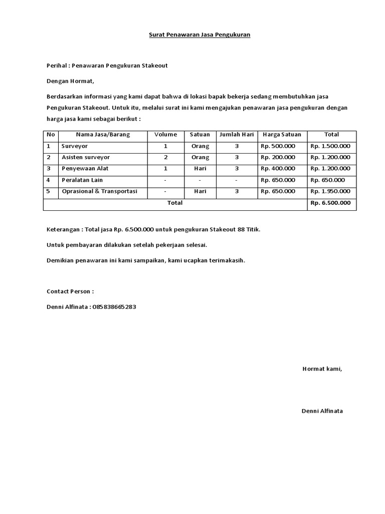 Surat Penawaran Jasa Pengukuran Stakeout PDF | PDF
