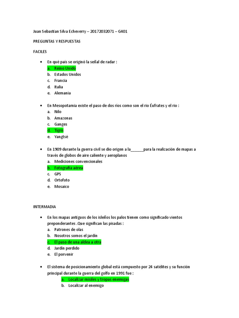 Preguntas y Respuestas | PDF | Mapa | Sistema de Posicionamiento Global