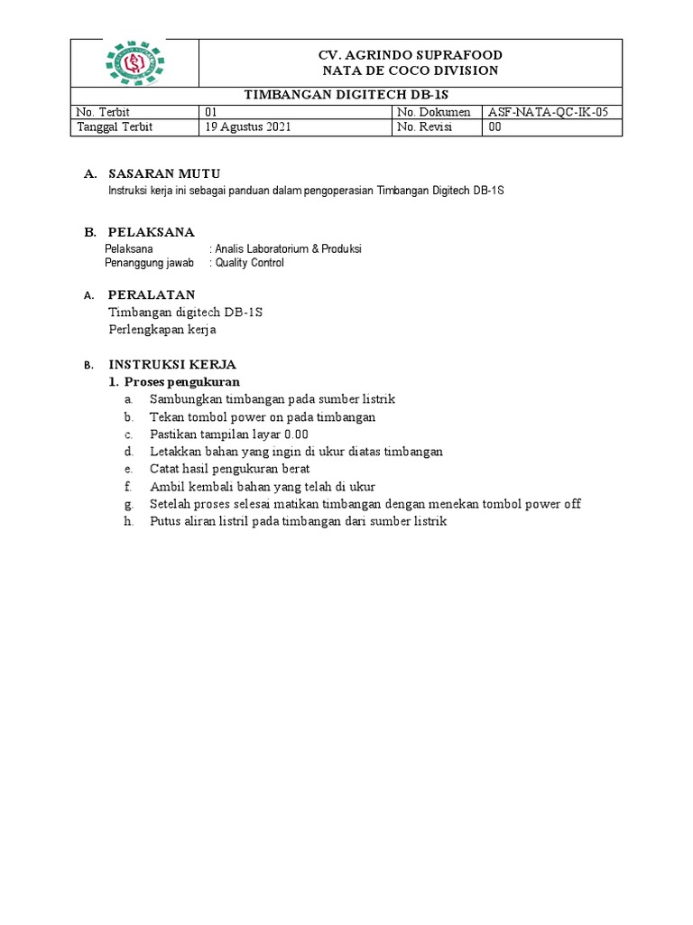 ASF-NATA-QC-IK-05 - Timbangan Digitech DB-1S | PDF