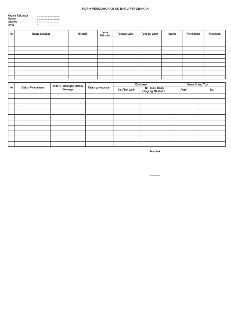 Form Permohonan KK Baru | PDF | Kesehatan Holistik