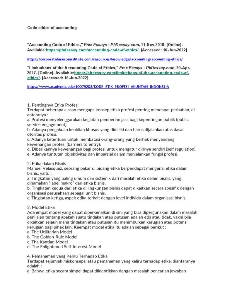 Code Ethics of Accounting | PDF