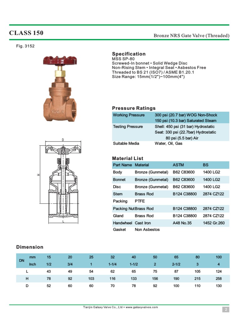 Bronze NRS Gate Valve Specifications | PDF | Chemical Engineering ...