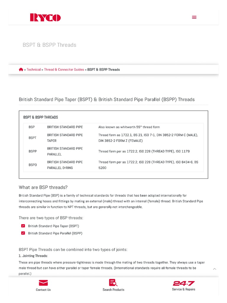 BSPT & BSPP Thread Guide & Chart - RYCO Hydraulics | PDF
