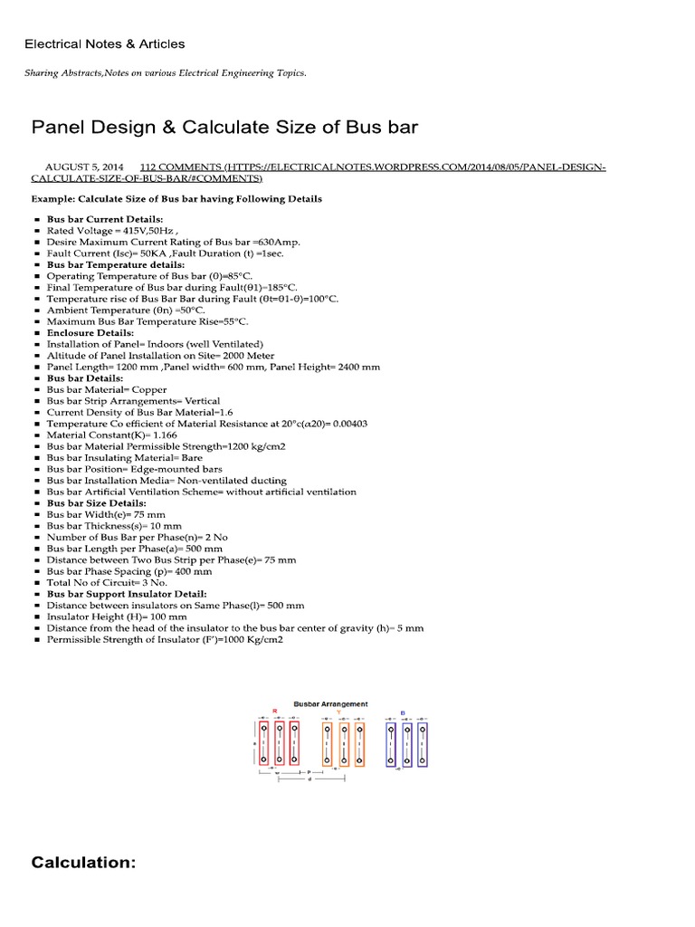 Panel Design & Calculate Size of Bus Bar - Electrical Notes & Articles ...