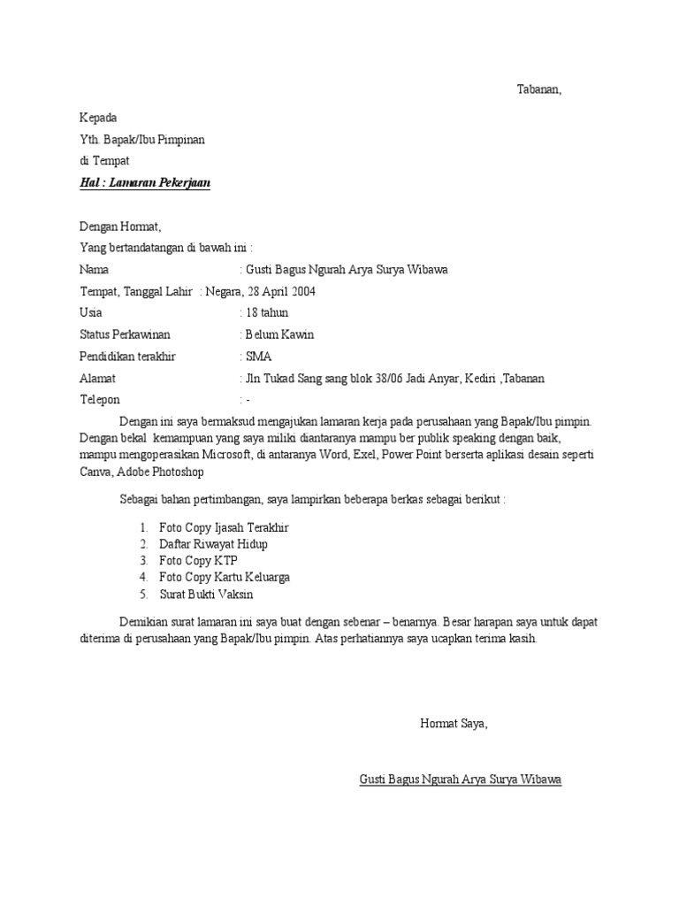 Contoh Surat Lamaran | PDF