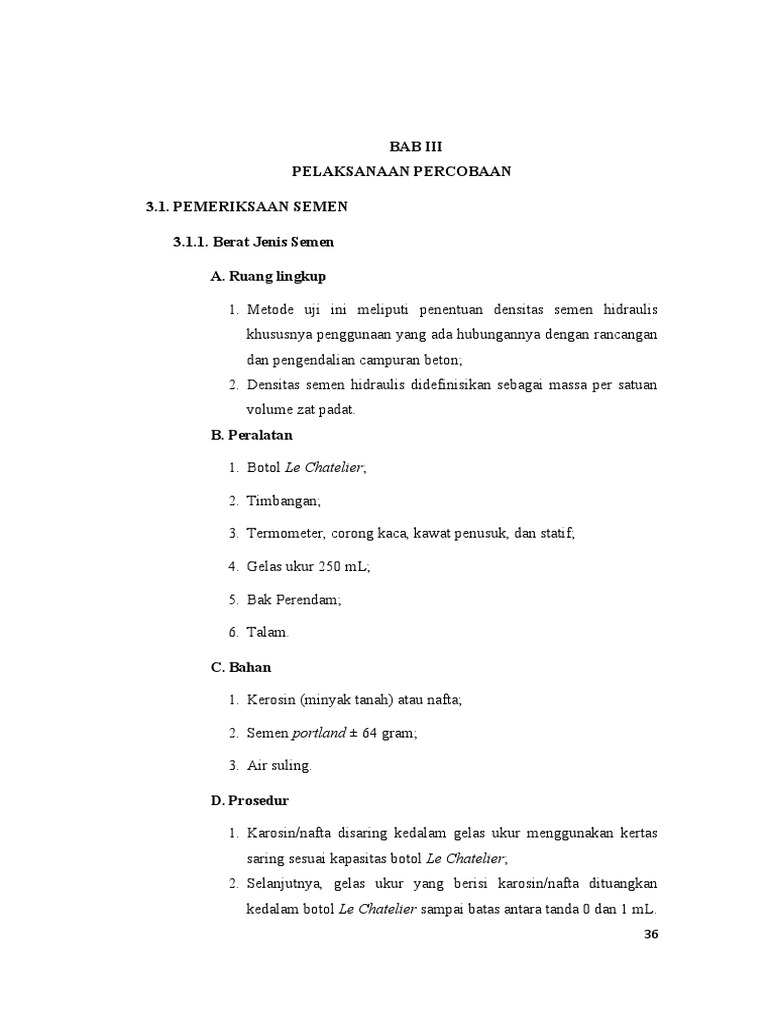 Pengujian Berat Jenis Dan Kehalusan Semen Pdf Sains Matematika