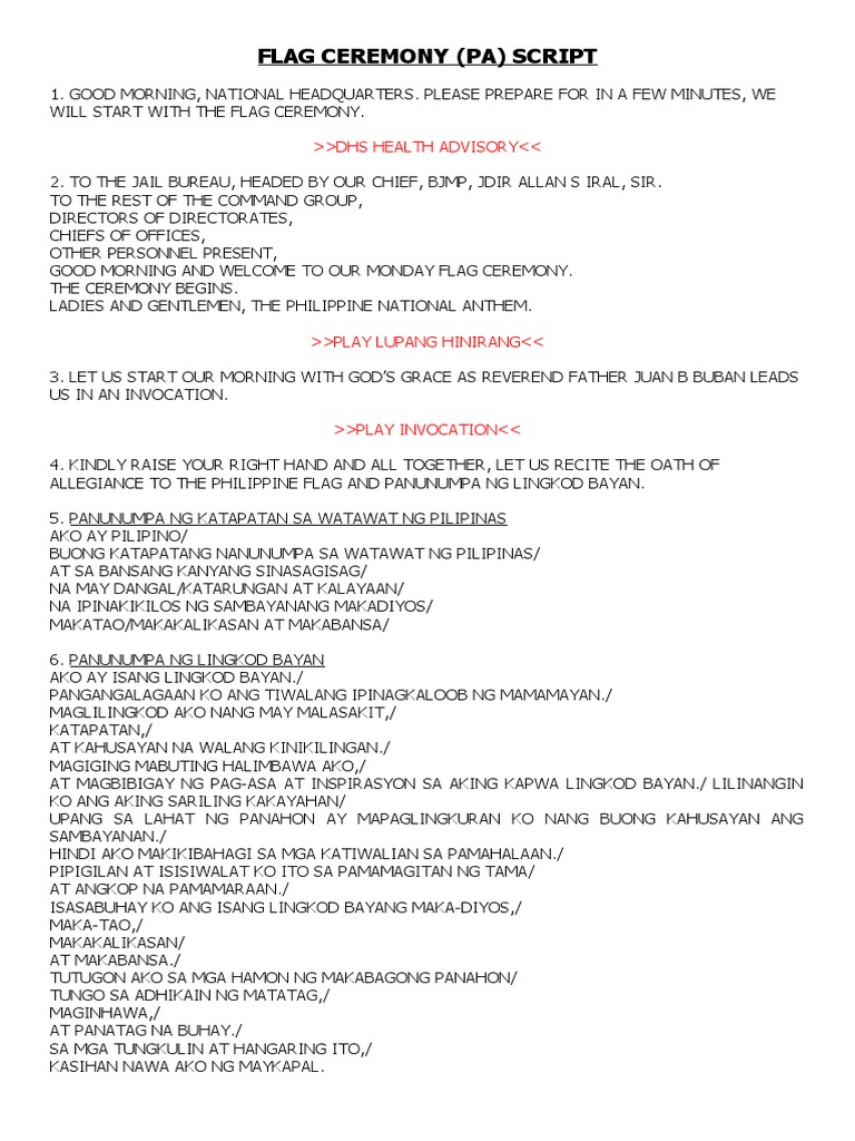 Monday Flag Ceremony Script | PDF | Philippines | National Symbols