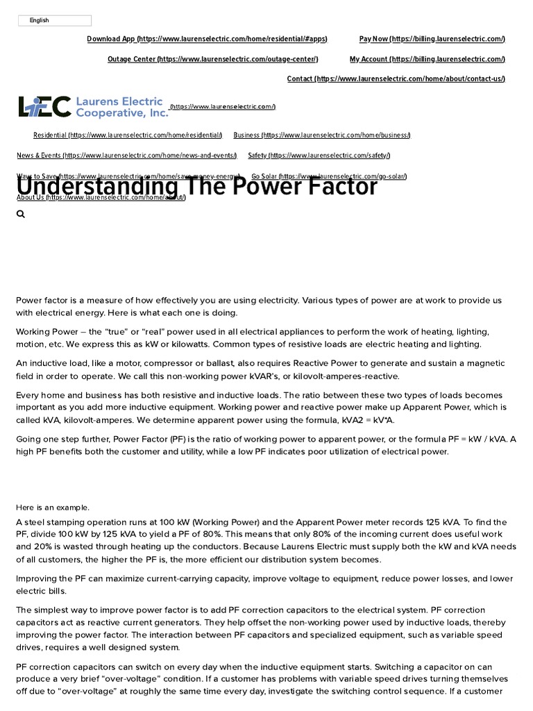 Understanding The Power Factor - Laurens Electric Cooperative PDF | PDF ...