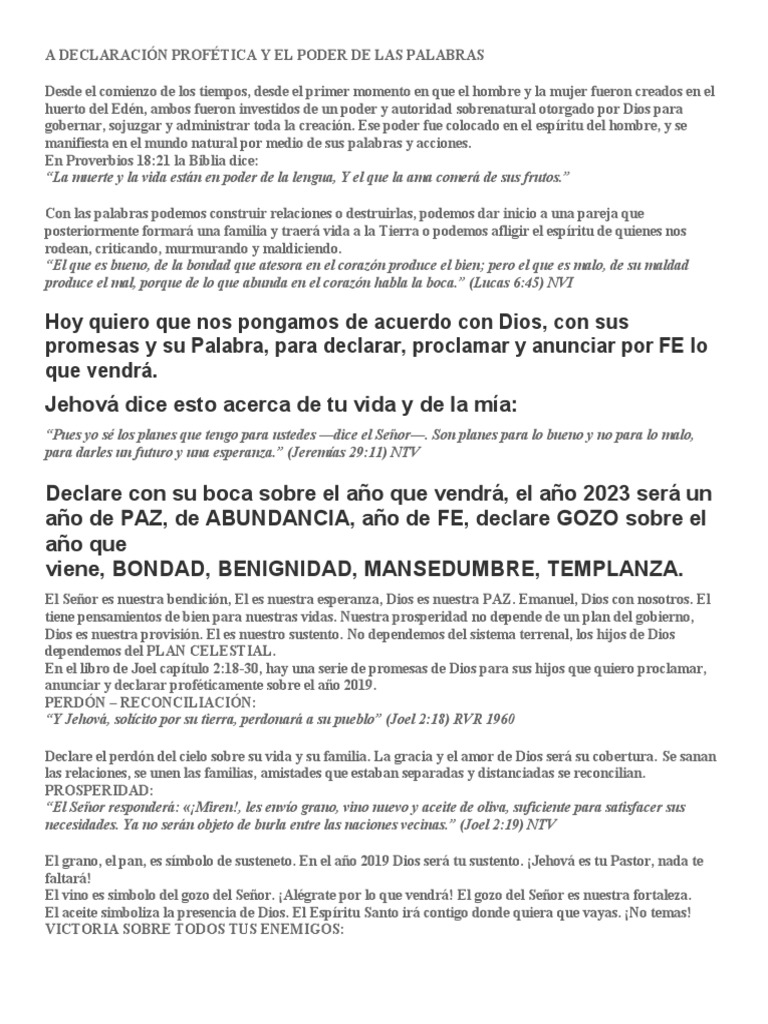 A Declaración Profética y El Poder de Las Palabras | PDF | Dios ...