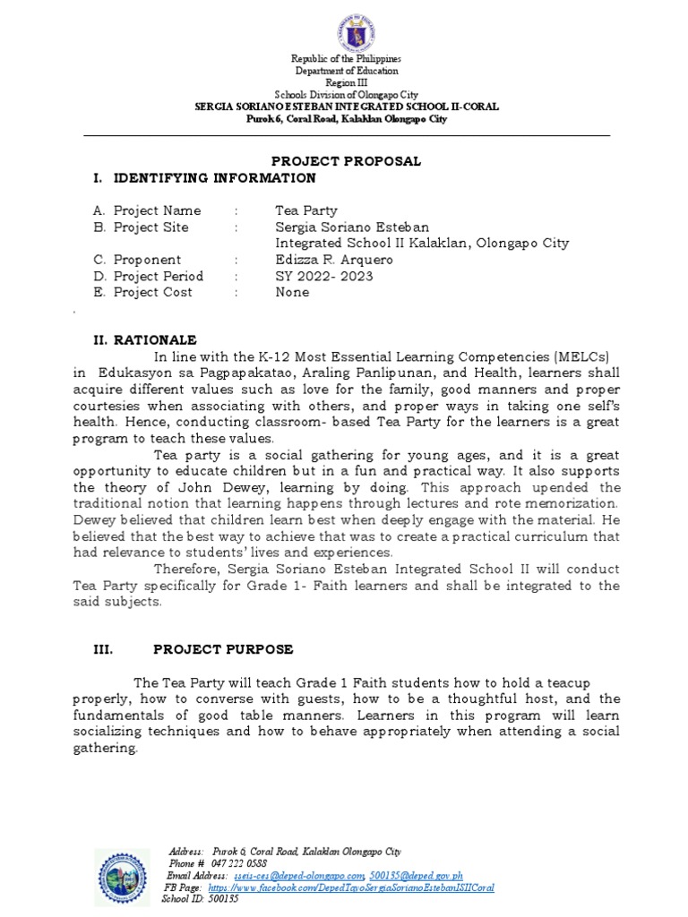 Project Proposal - Tea Party | PDF | Learning | Teachers
