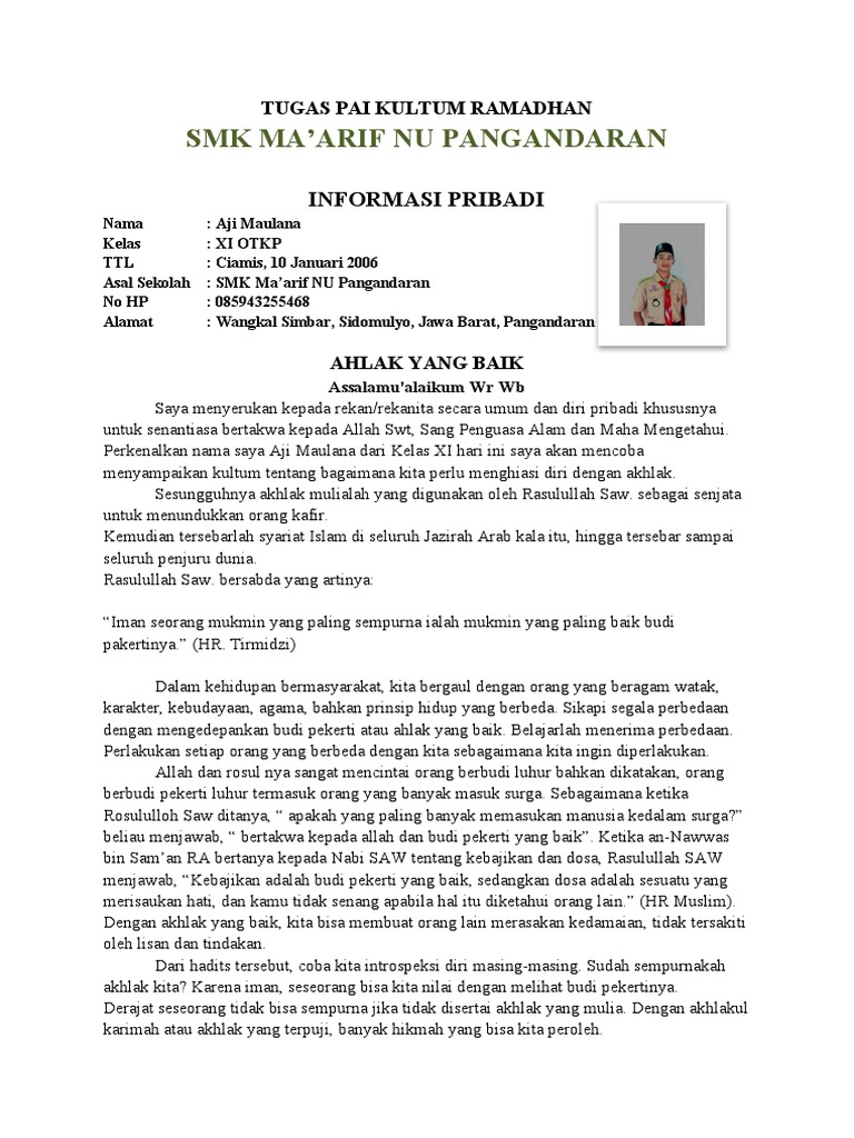 0 - Tugas Pai Kultum Ramadhan-Aji Maulana-Xi-Smkmnupnd | PDF