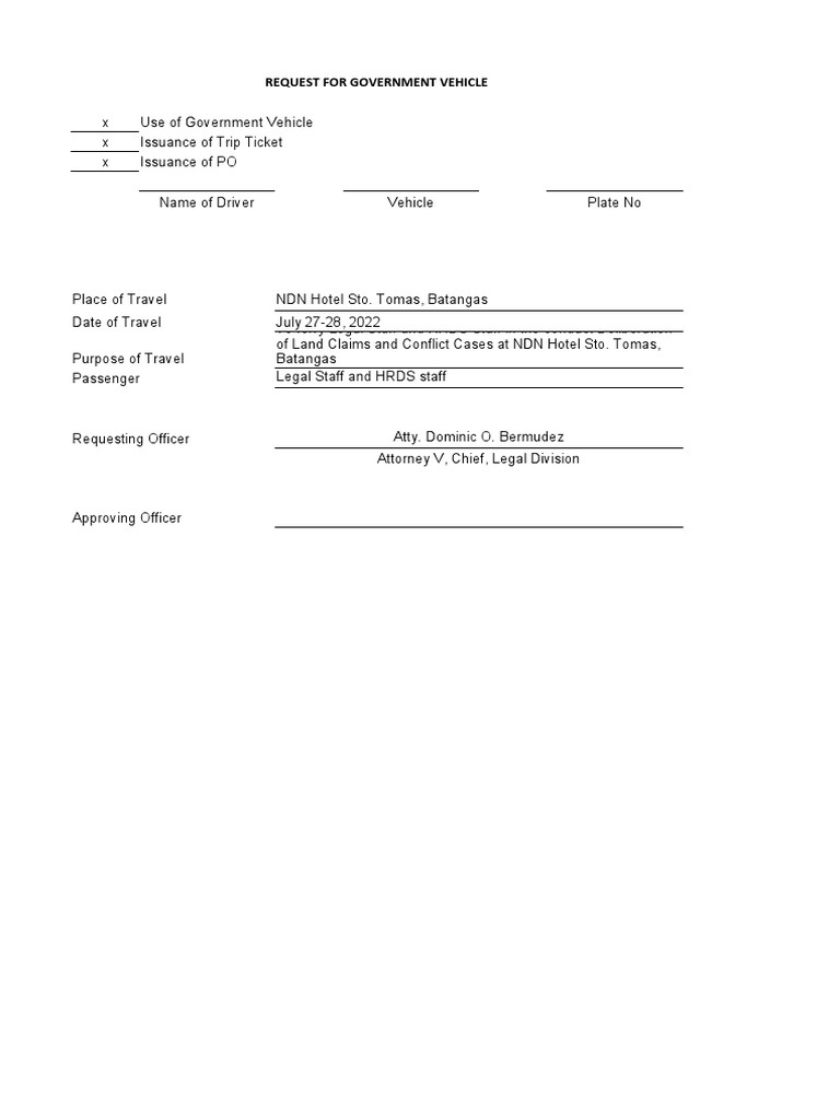 Request For Vehicle | PDF