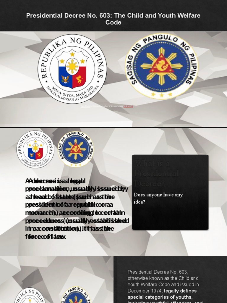 Overview of PD 603: Child Welfare Code | PDF | Decree | Welfare